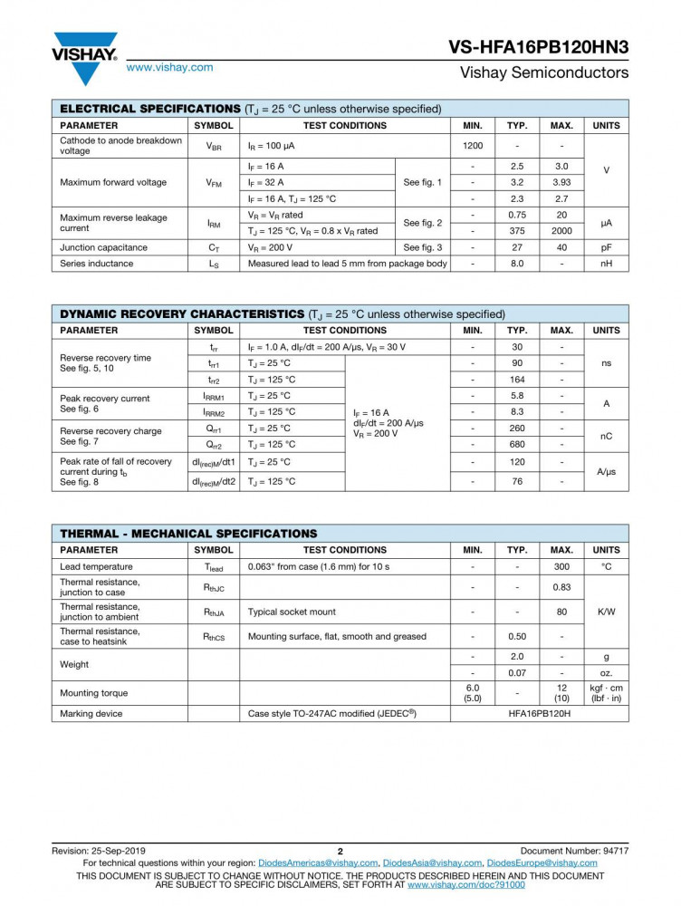 VS-HFA16PB120HN3 datasheet page 2