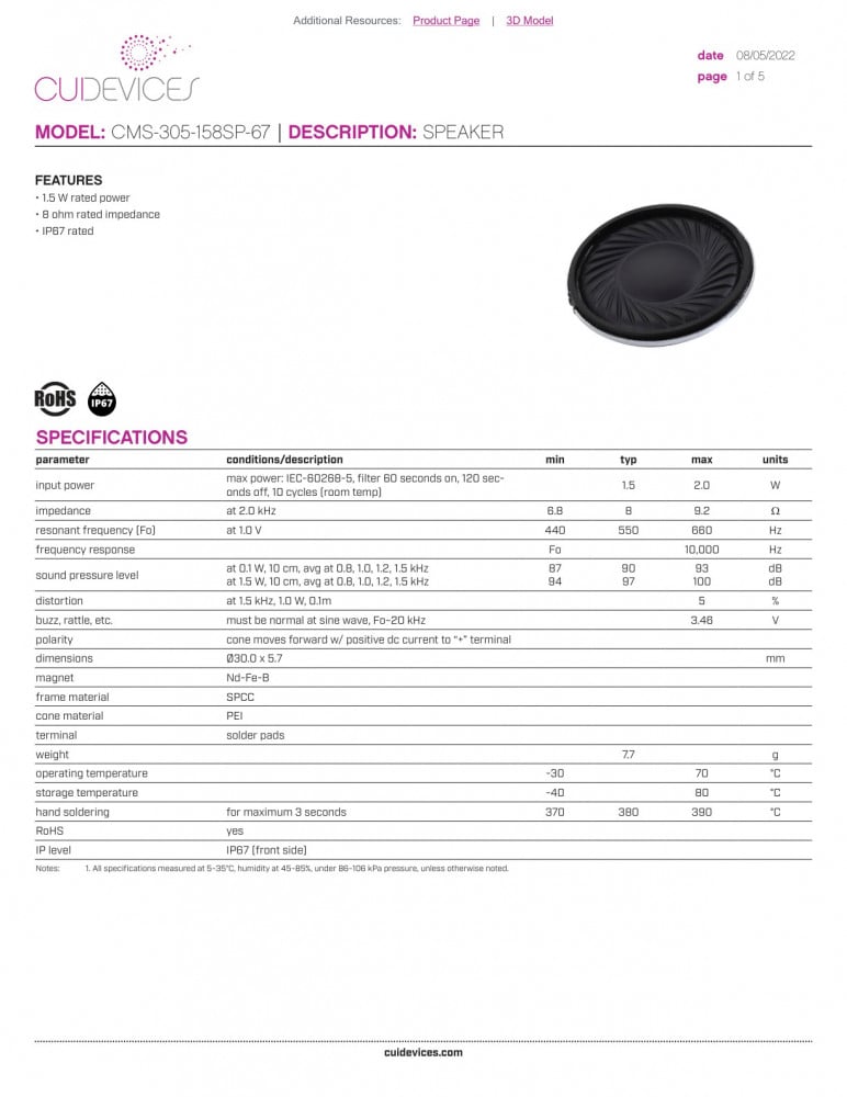 CMS-305-158SP-67 datasheet page 1