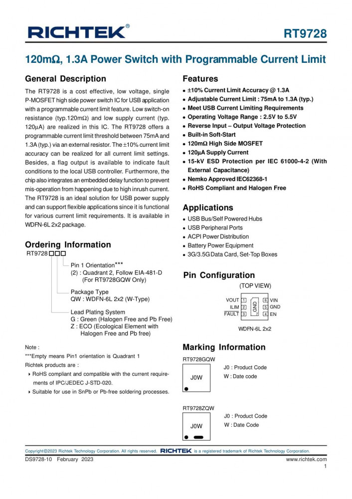RT9728 datasheet page 1