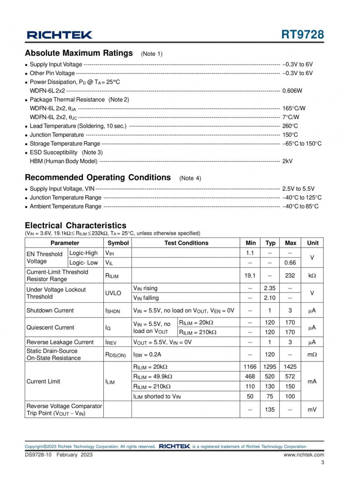 RT9728 datasheet page 3