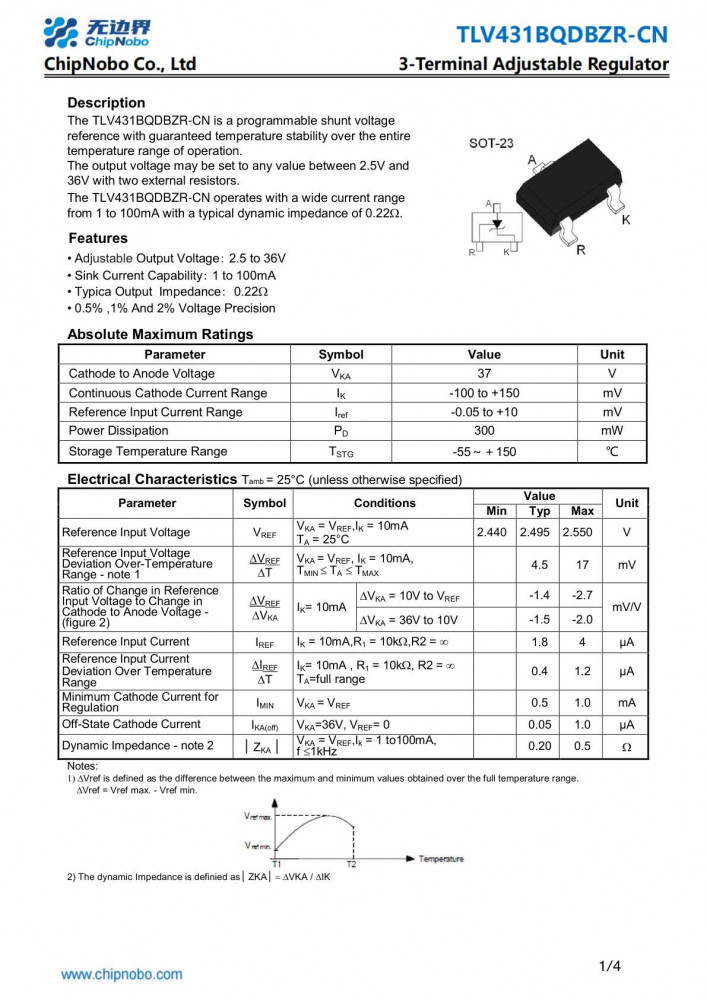 TLV431BQDBZR-CN technical document page 1