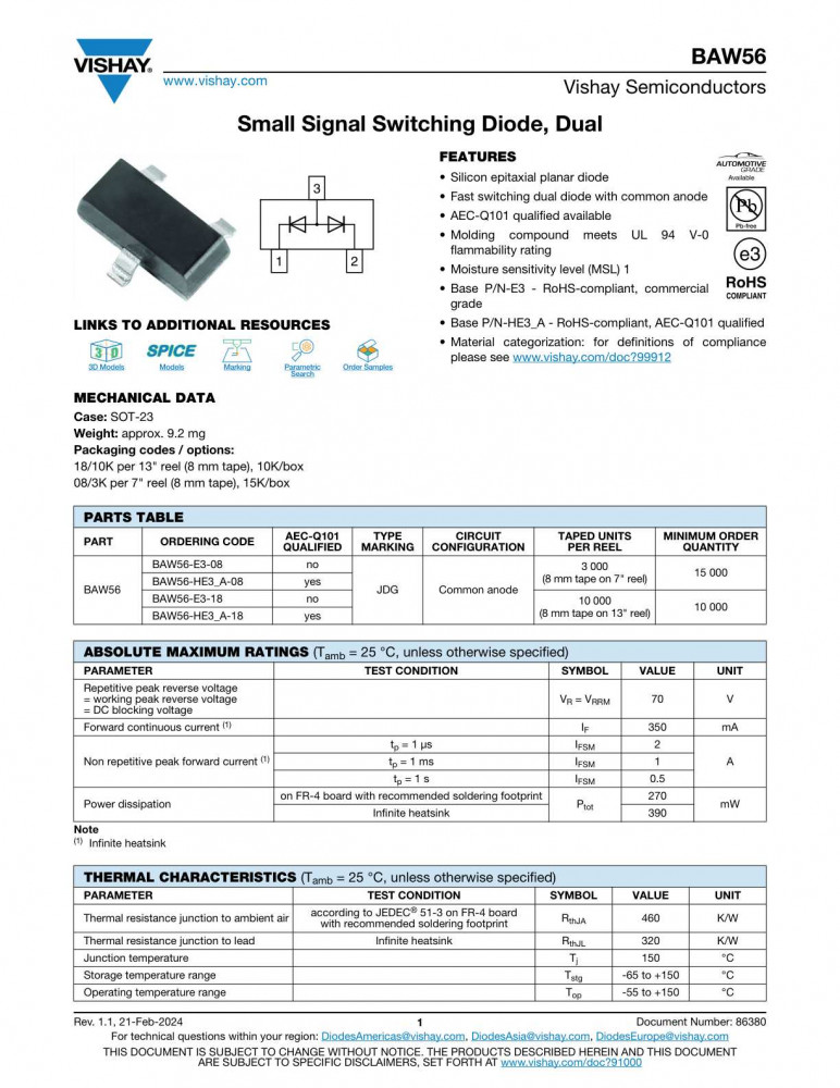 BAW56 datasheet page 1