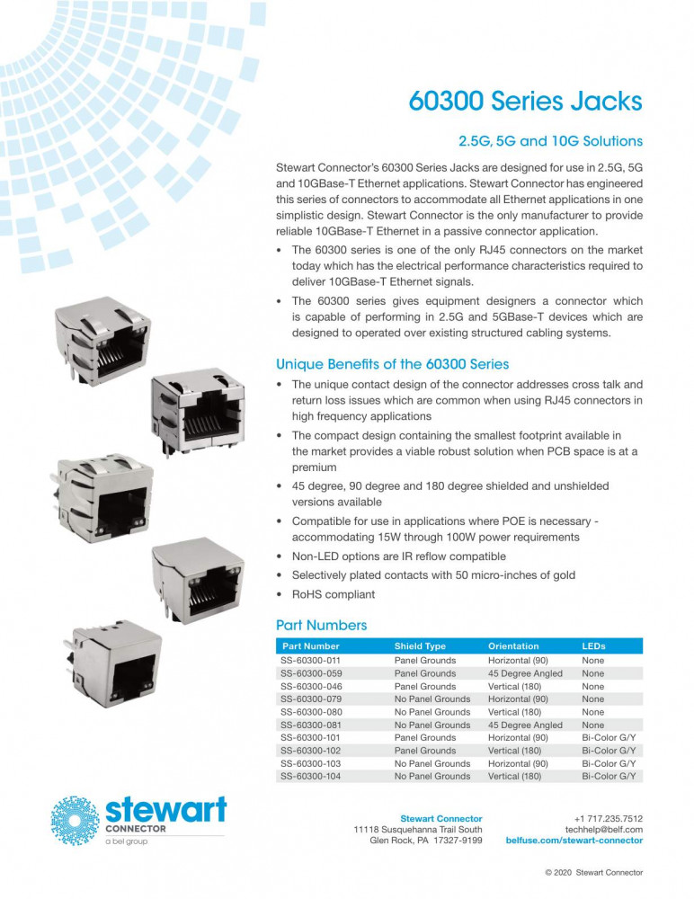 Bel Fuse Stewart Connector 60300 Series technical document