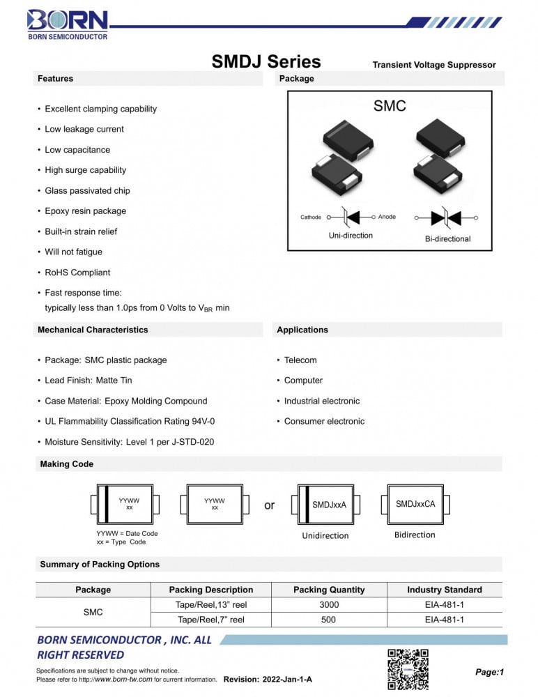 BORN SMDJ series datasheet page 1