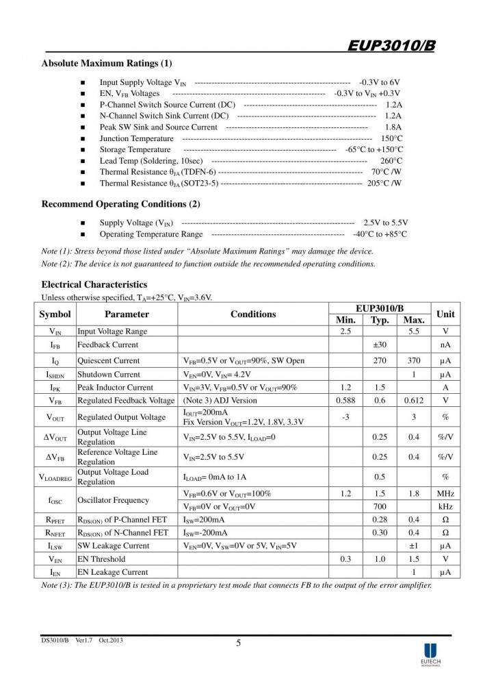EUP3010/B datasheet page 5