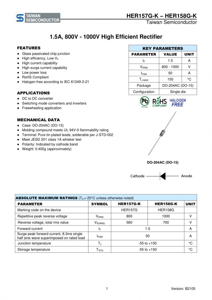 HER158G-K technical document page 1