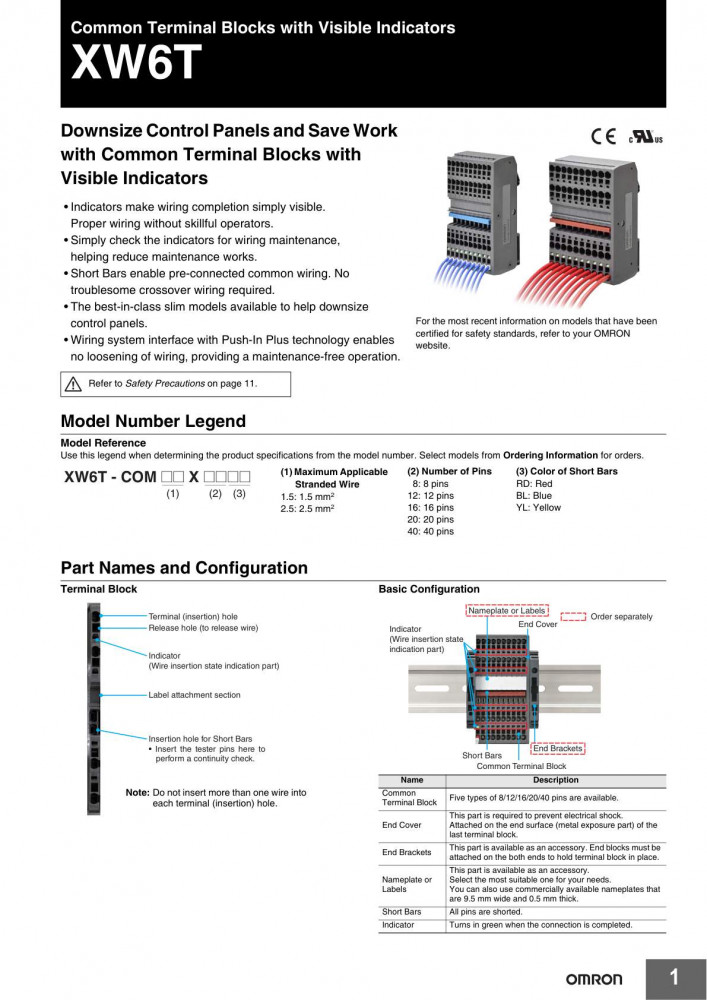OMRON XW6T-COM technical document page 1