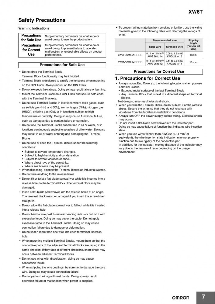 OMRON XW6T-COM technical document page 7