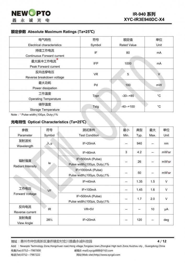 XYC-IR3E940DC-X4 approval specification page 4