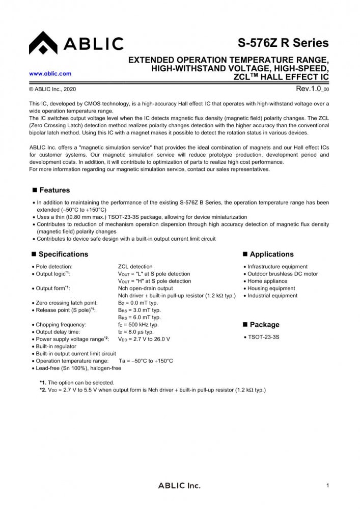 S-576Z1L1R-L3T2U datasheet page 1