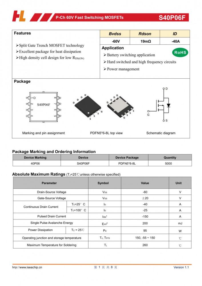 S40P06F datasheet page 1