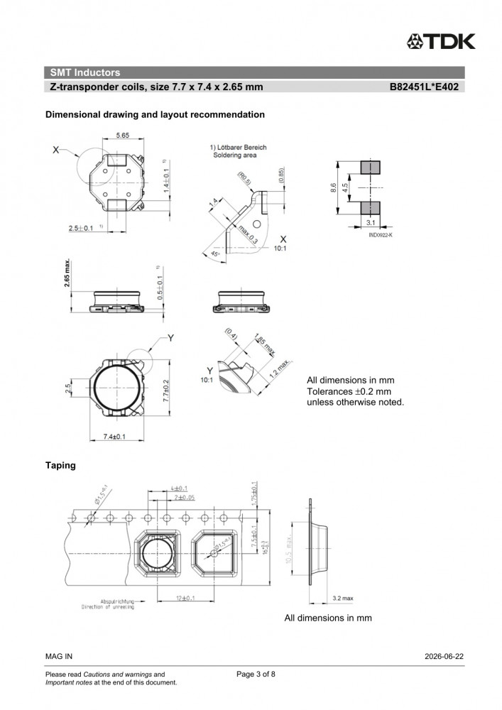 B82451L series technical document, page 3
