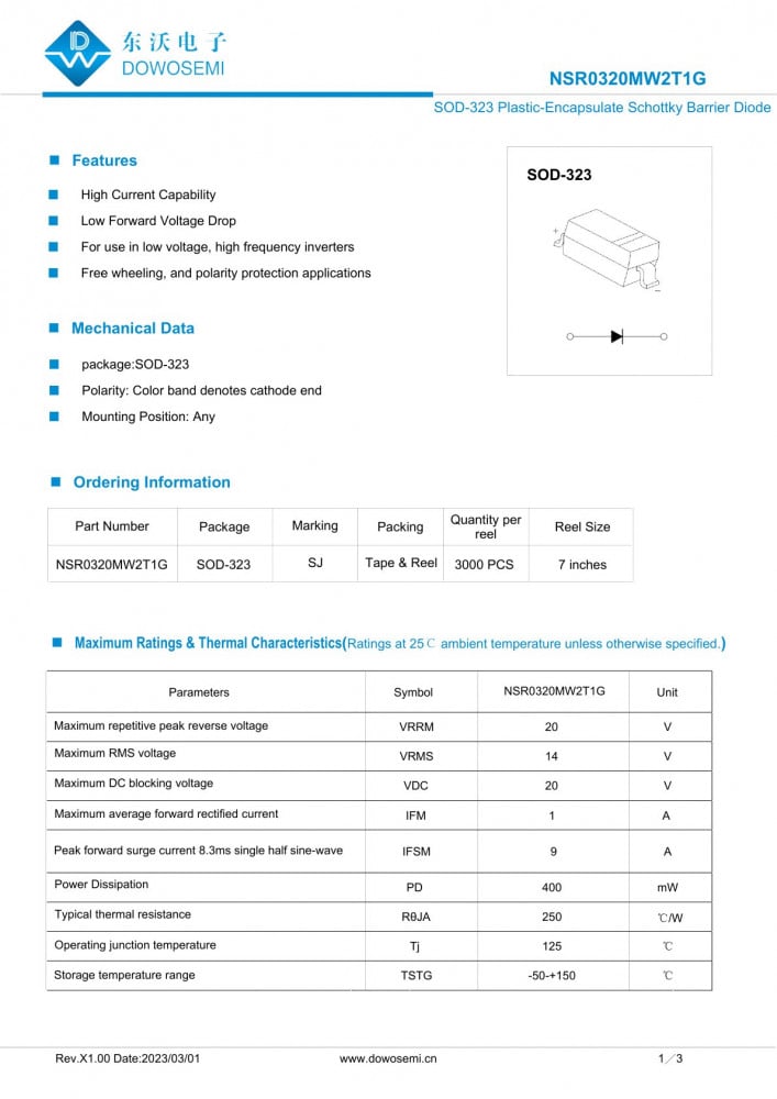 NSR0320MW2T1G datasheet page 1