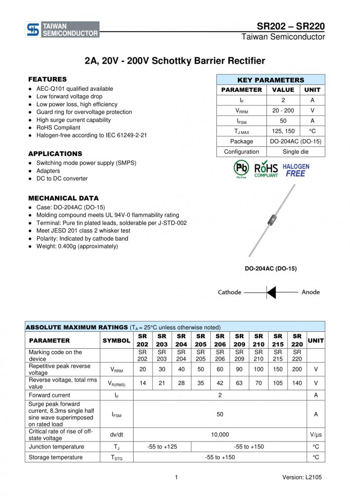 SR209 datasheet page 1