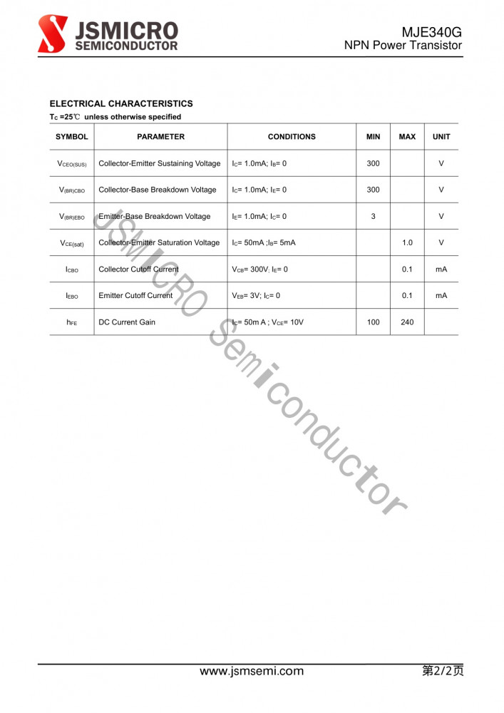 JSMSEMI MJE340G datasheet page 2