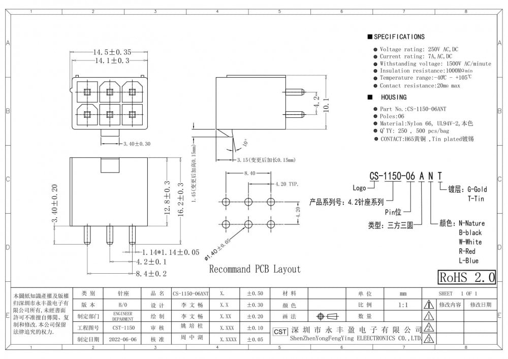 CS-1150-06ANT technical drawing and specification page