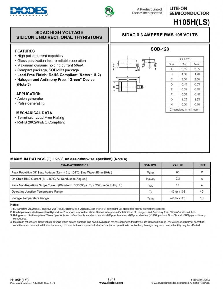 H105H datasheet page 1