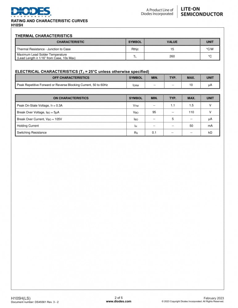 H105H datasheet page 2