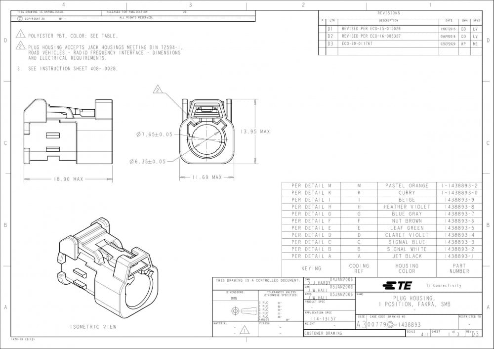 TE Connectivity 1438893-4 drawing sheet 1