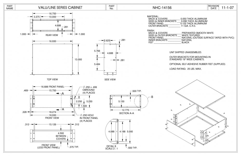Bud Industries NHC-14156 product drawing and specification sheet