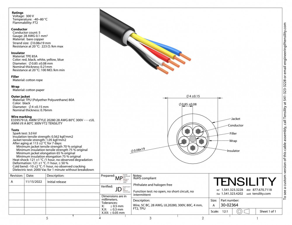 Tensility International 30-02364 cable product drawing