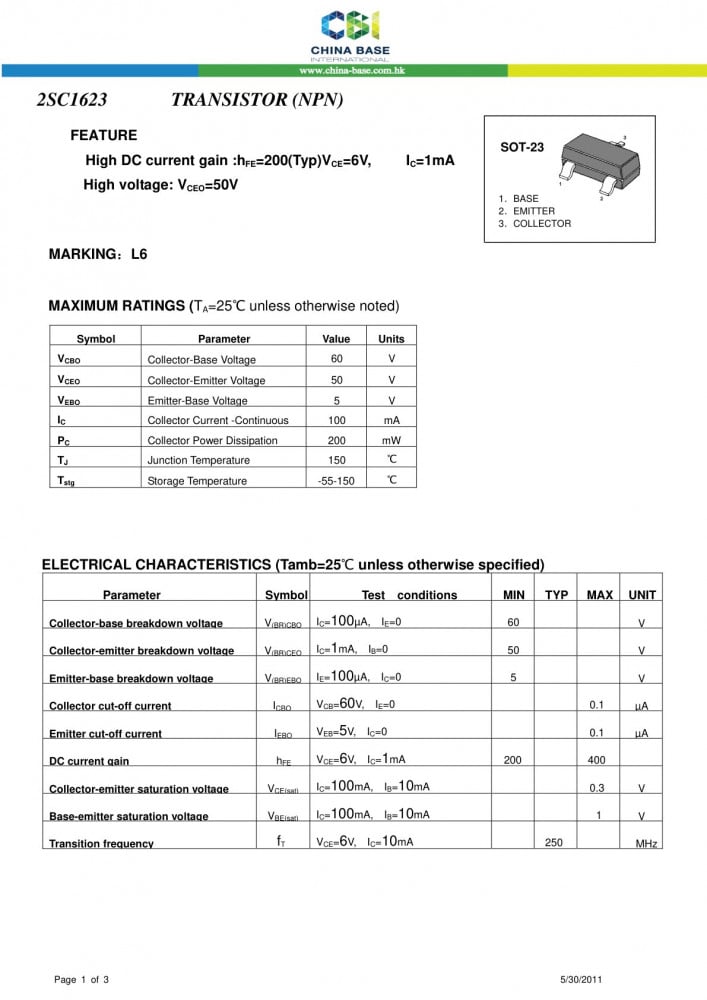 2SC1623 datasheet page 1