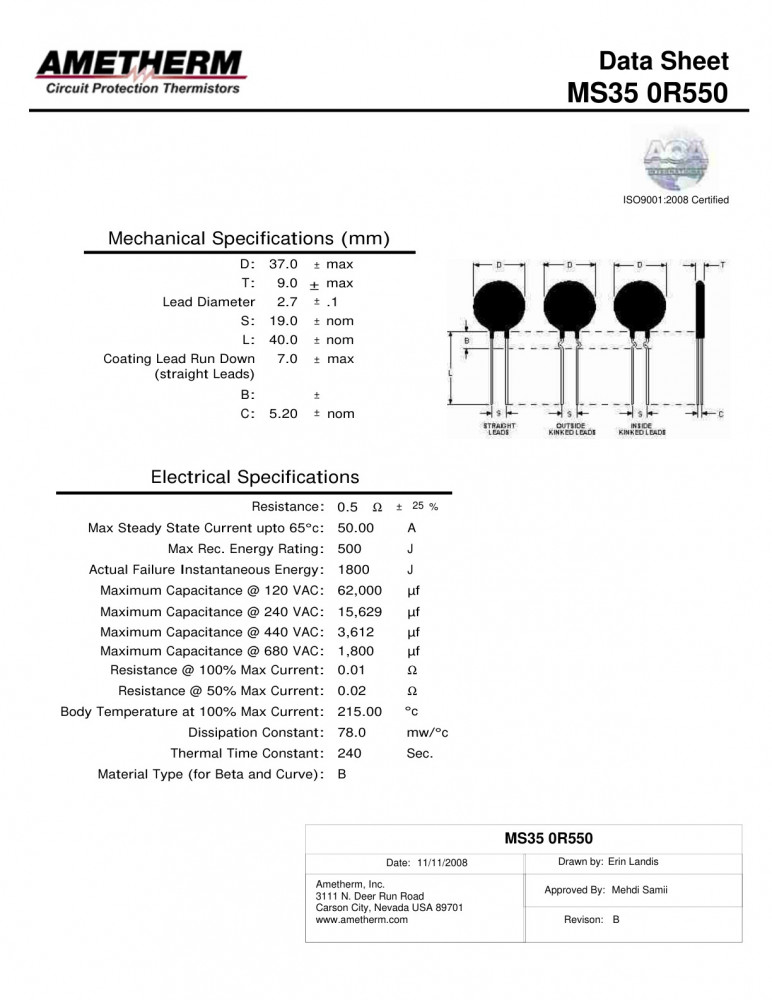 Ametherm MS35 0R550 datasheet page