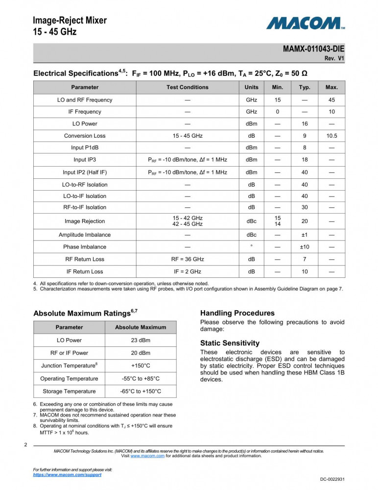 MAMX-011043-DIE datasheet page 2