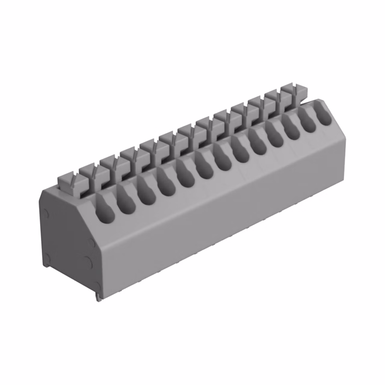 3.50mm Pitch, Eurostyle Fixed-Mount Push-Button Terminal Block, 45° Modular, 5A, 20-16 AWG, Light Gray, 13 Circuits for sale