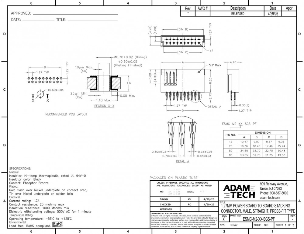 ADAM TECH ESMC-M2-XX-SGS-PF product drawing, page 1