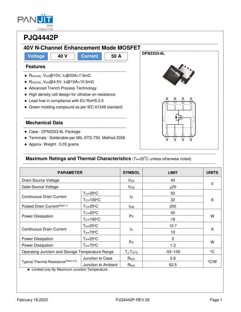 PJQ4442P datasheet page 1