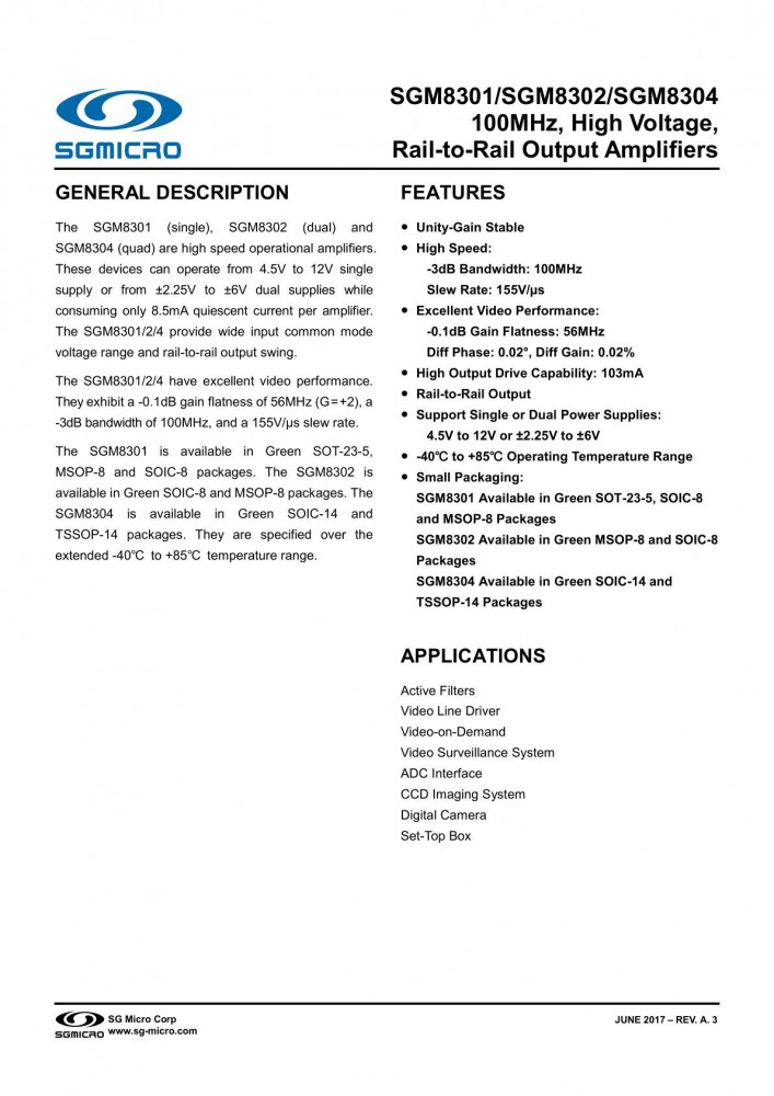SGM8304 datasheet page 1