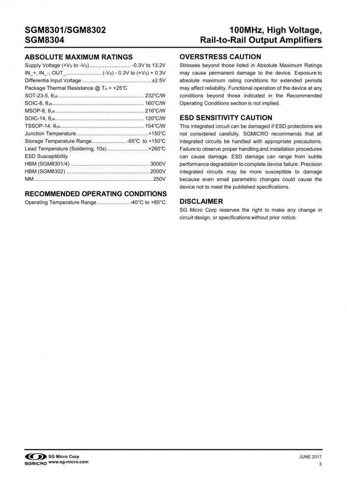 SGM8304 datasheet page 3