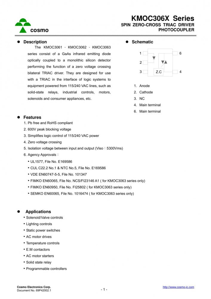 KMOC3061 datasheet page 1