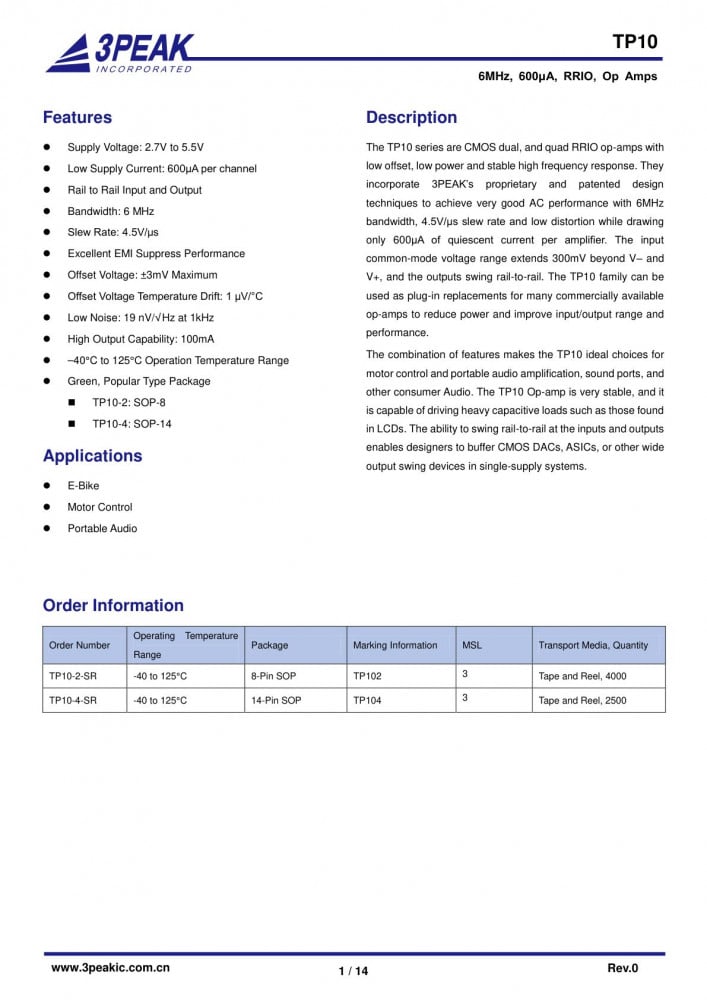 TP10-2-SR datasheet page 1