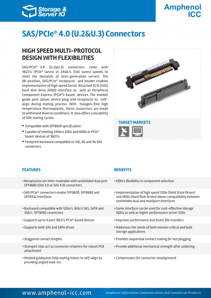 Amphenol SAS/PCIe 4.0 connector documentation page 1