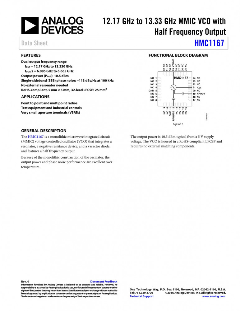 HMC1167 datasheet page 1