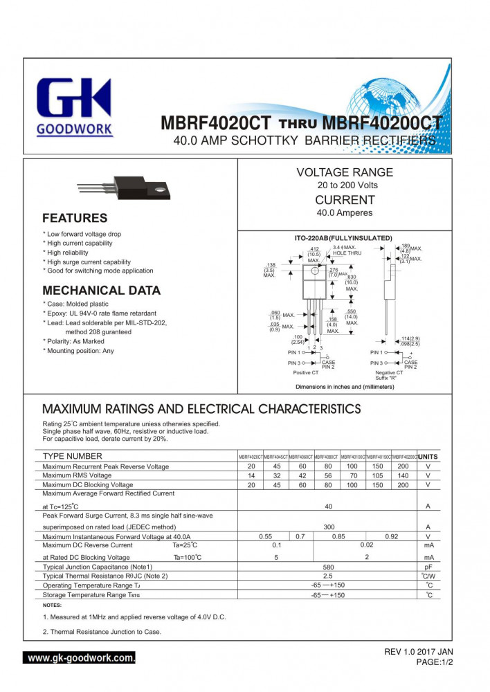 GOODWORK MBRF40200CT datasheet page 1