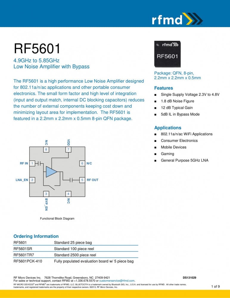 RF5601TR7 datasheet page 1