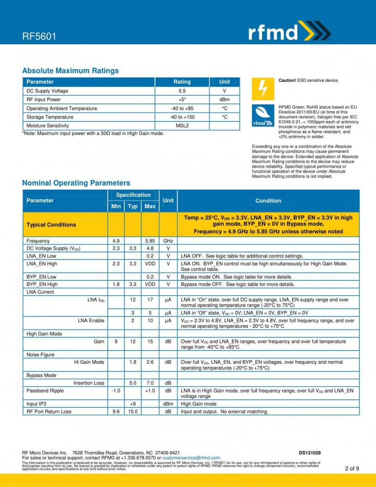 RF5601TR7 datasheet page 2