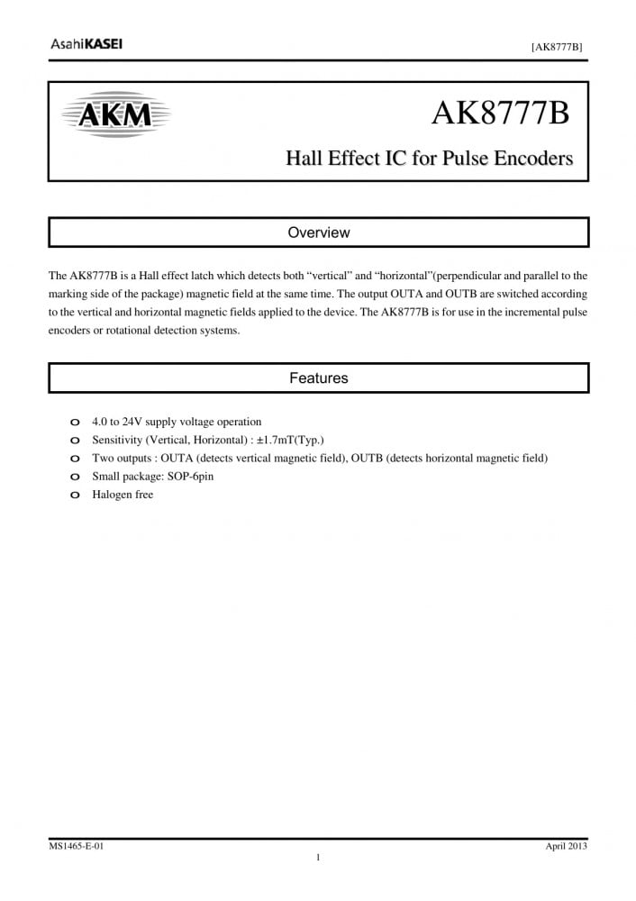 AK8777B datasheet page 1
