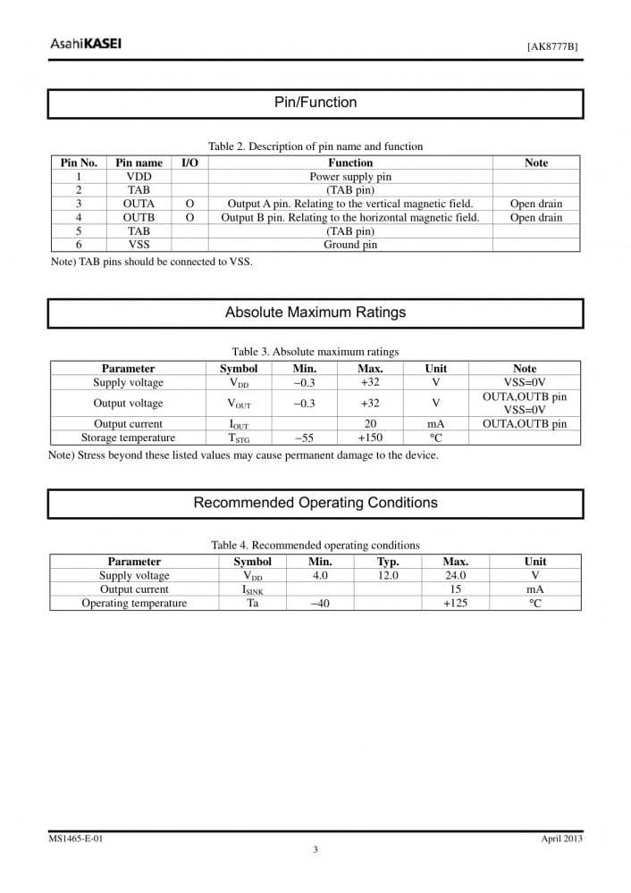 AK8777B datasheet page 3