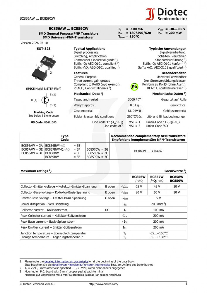 BC856 family datasheet page 1