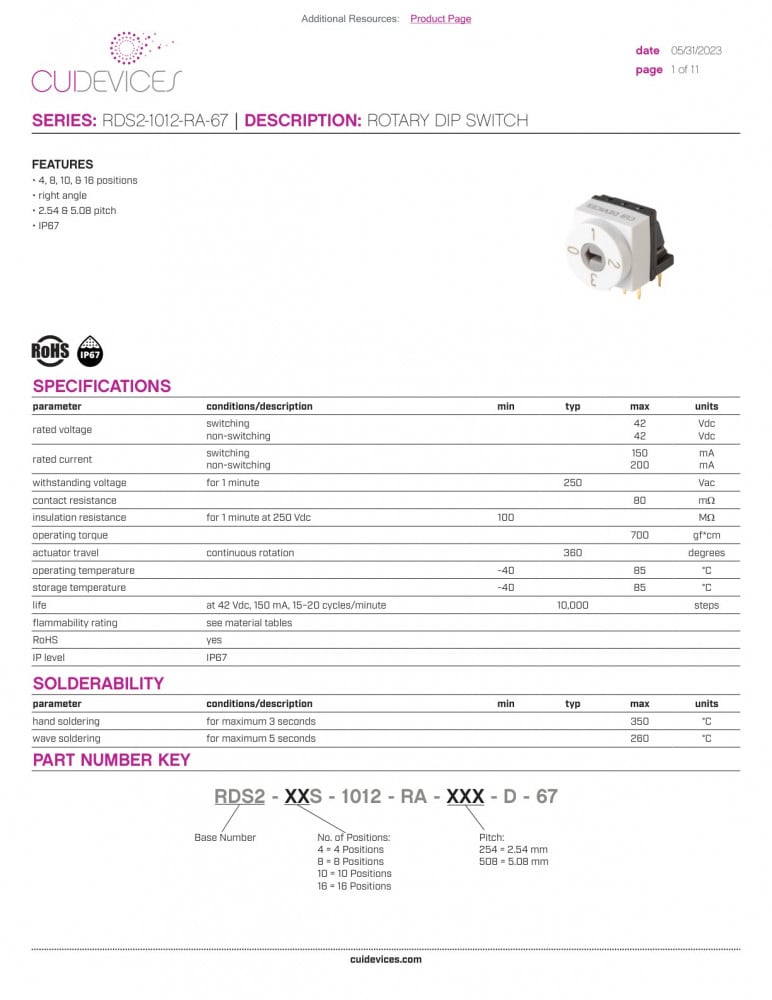 CUI RDS2 datasheet page 1
