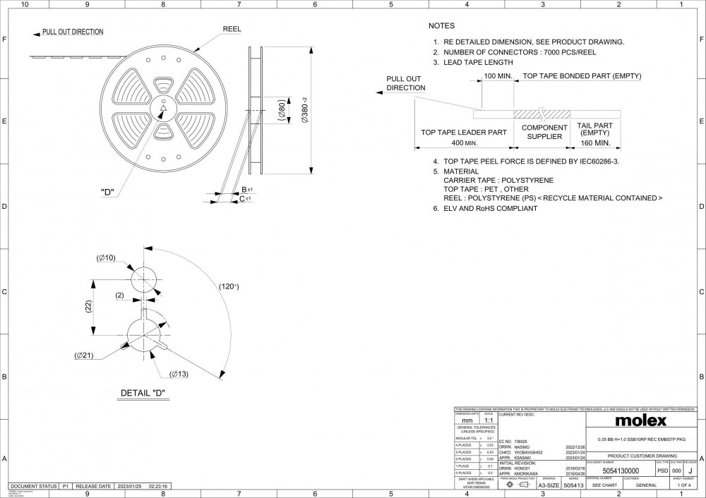 MOLEX 505413 series technical document page 1