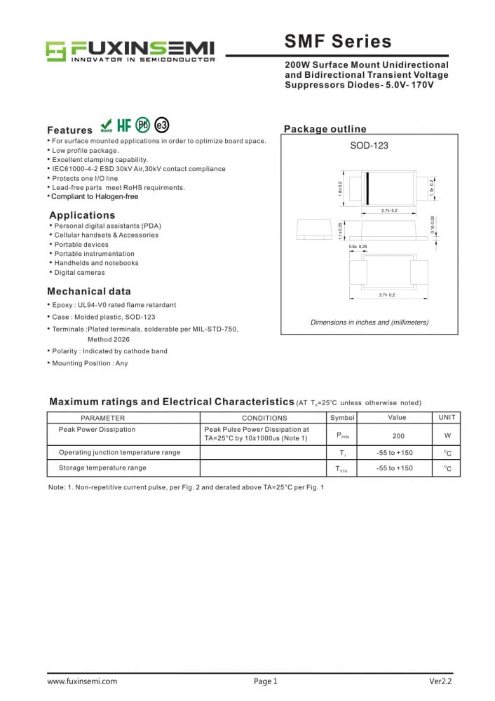 SMF5.0A datasheet page 1