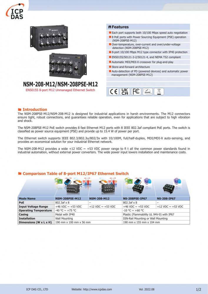 NSM-208PSE-M12 technical document page 1