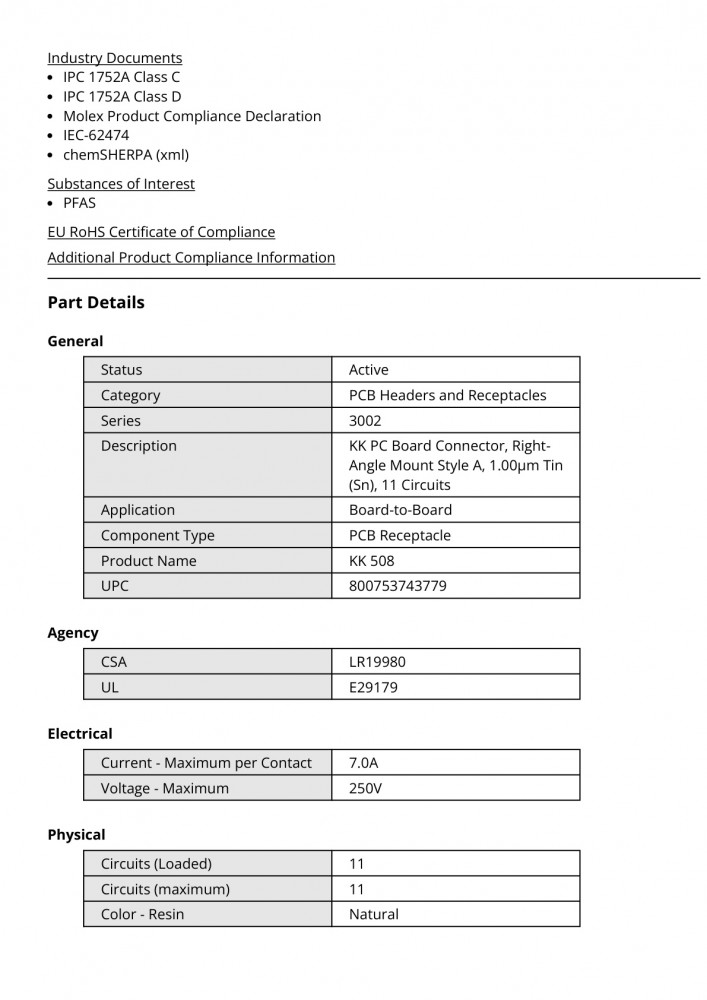 Molex KK 508 connector specification preview, page 2