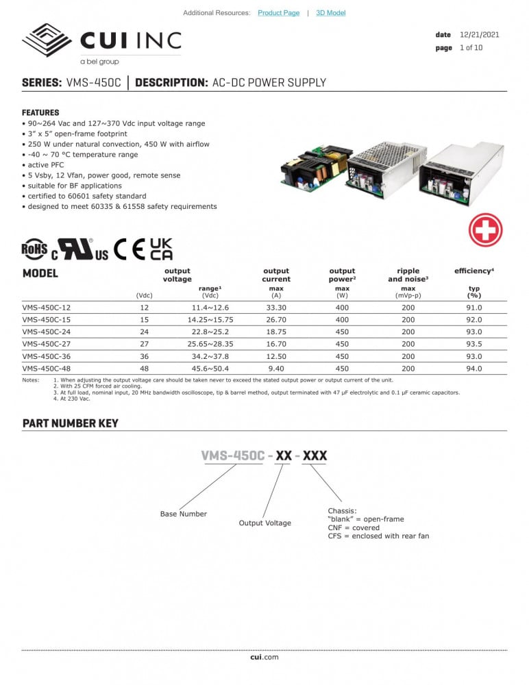 CUI VMS-450C datasheet page 1