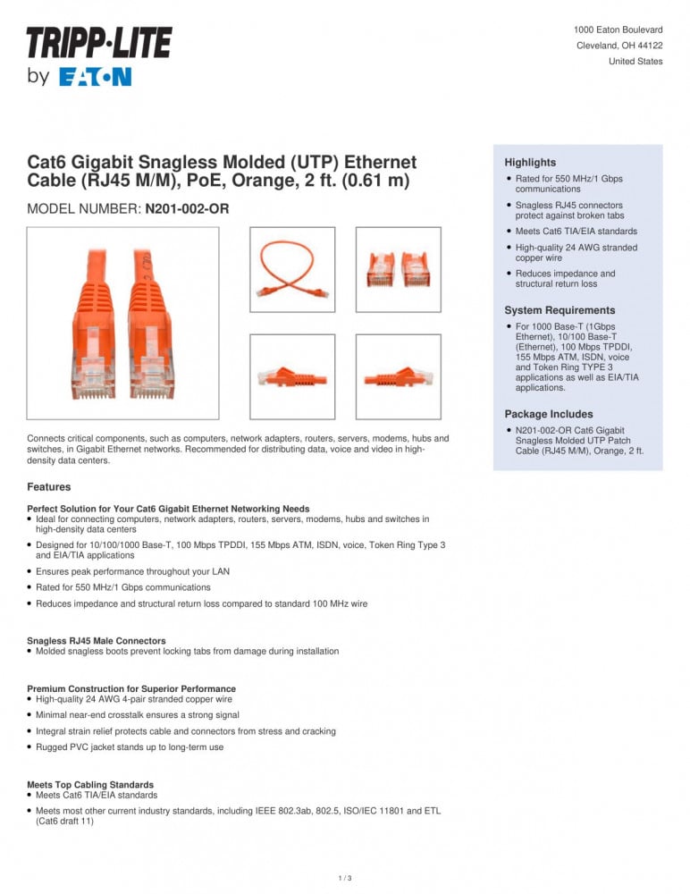 EATON N201-002-OR technical document page 1